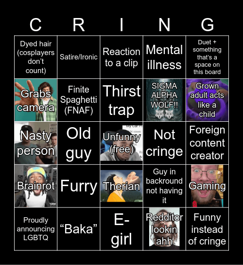 The Thousandth Cringe Bingo Card Bingo Card