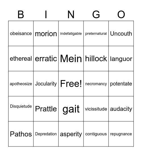 Scarlet Letter Vocab Bingo Card