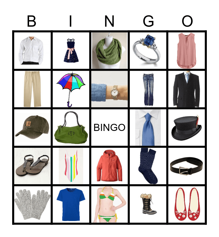 Clothing Bingo Card