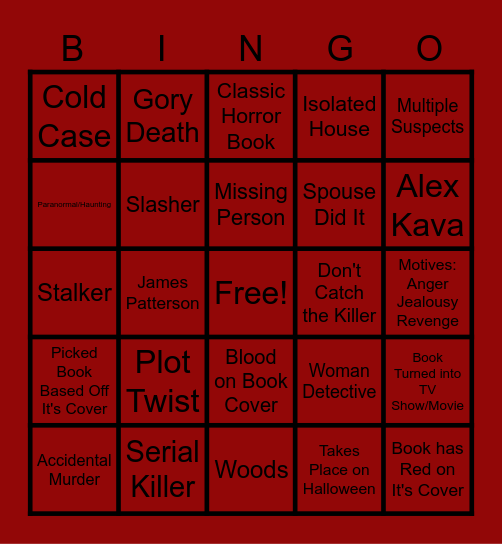 Horror/Thriller Bingo Card