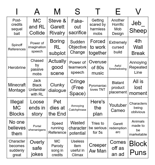 The Definitive "A Minecraft Movie" Bingo Card