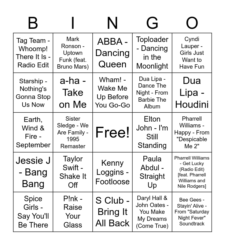 Let's Dance- Double Bingo Card