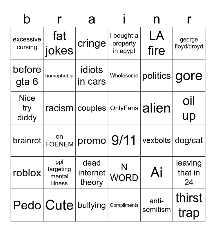 Instagram brainrot reels Bingo Card