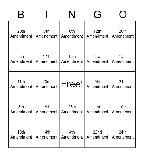 27 Amendment Review Bingo Card