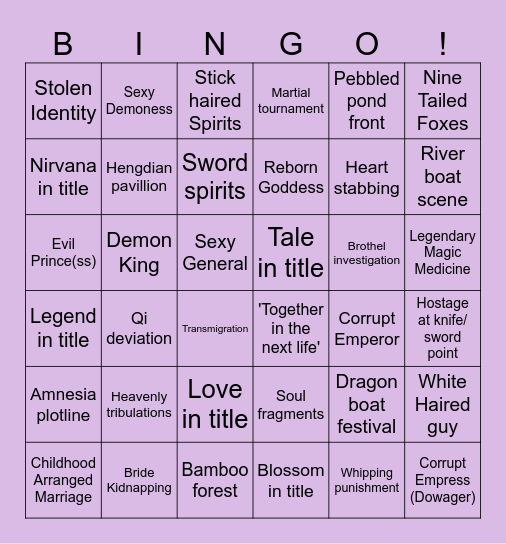 Fantasy Cdrama Bingo Card