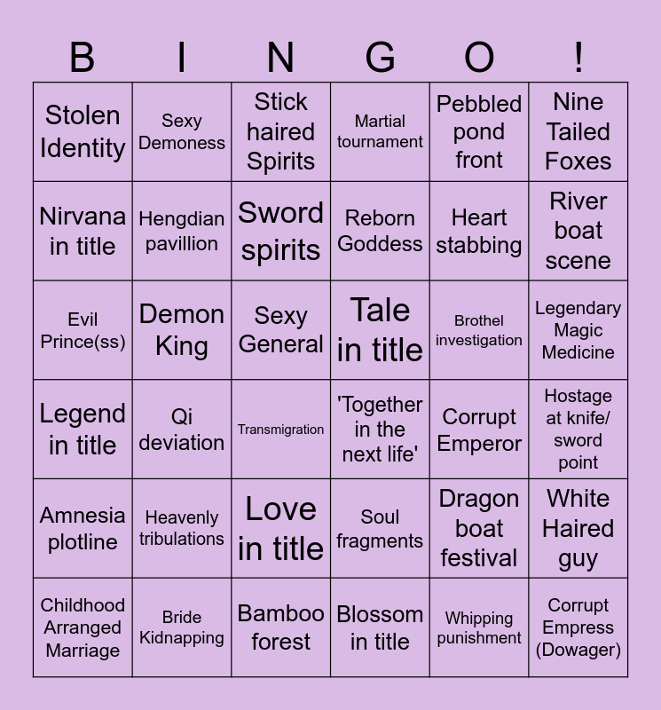 Fantasy Cdrama Bingo Card