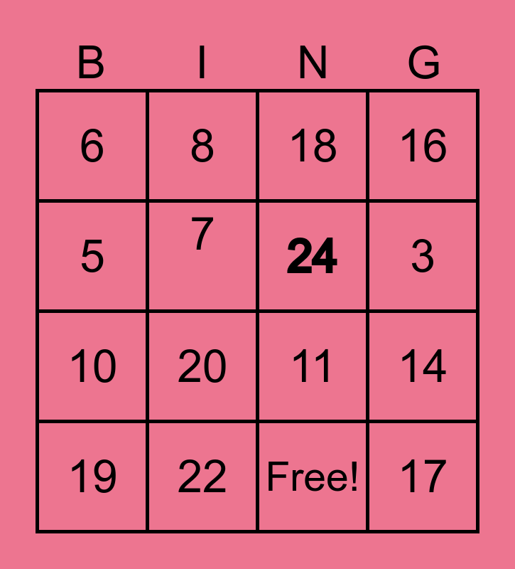 BINGO COMBINATION Bingo Card