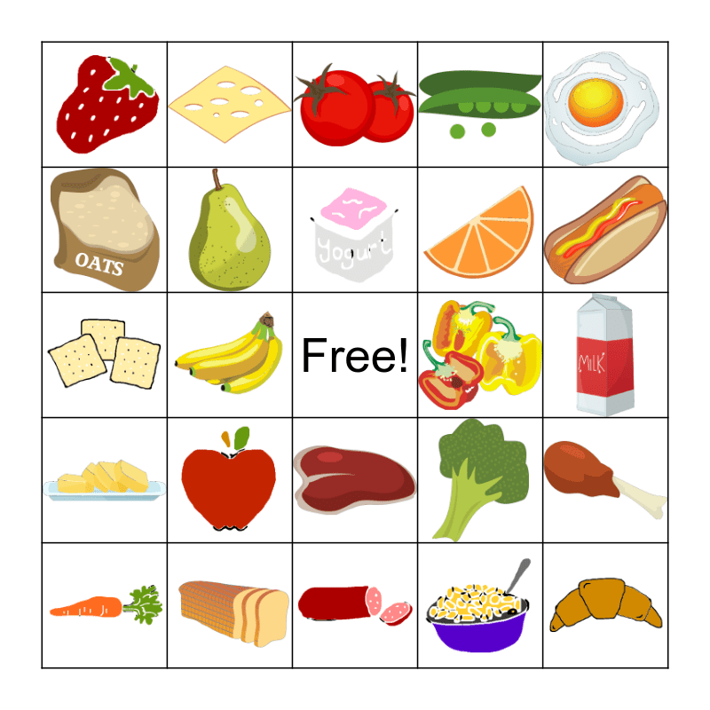 Healthy Choices Bingo Card