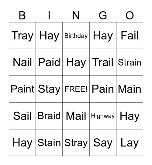 Ai, Ay bingo Card