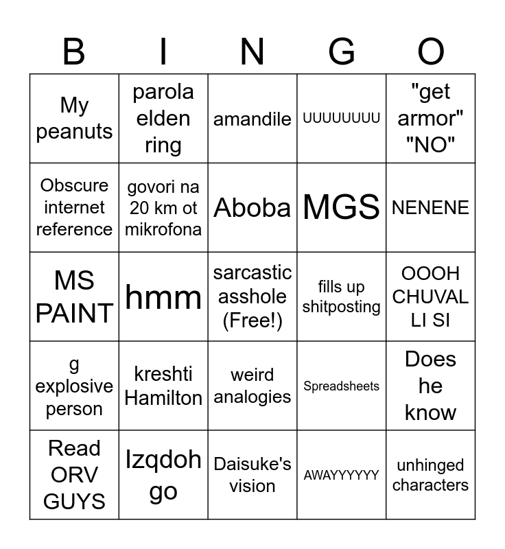 Martin bingo brat Bingo Card