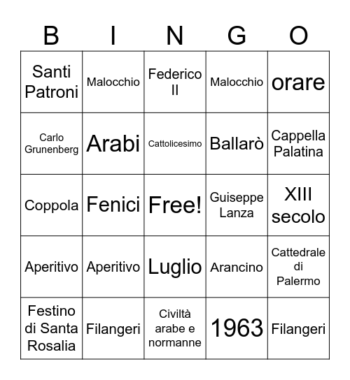 Italian Bingo Card