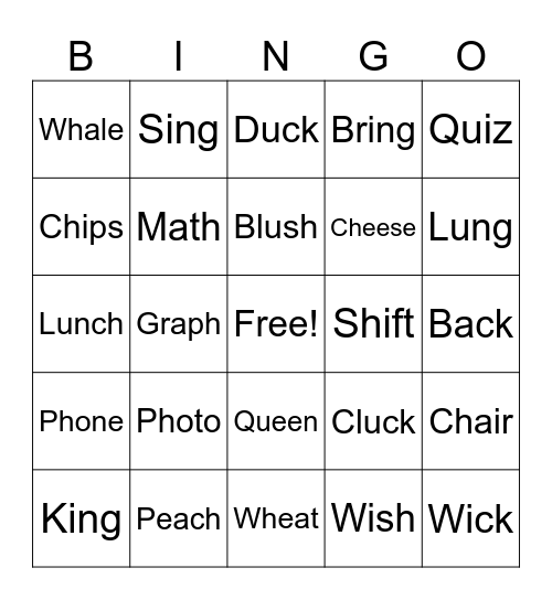 Digraph Bingo Card