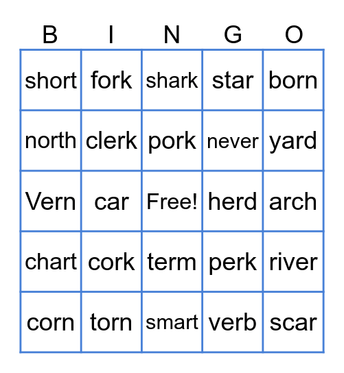"r' Controlled Bingo Card