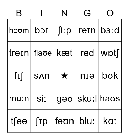 PHONETIC BINGO Card