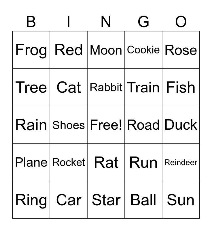 R auditory discrimination Bingo Card