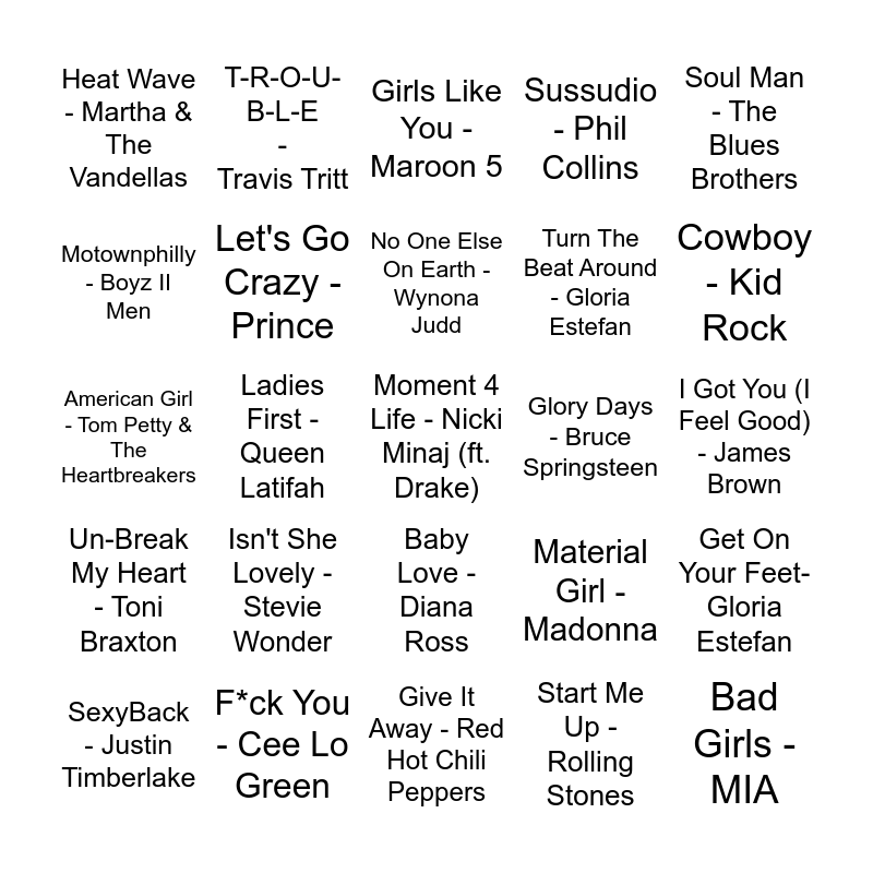 Halftime! Bingo Card