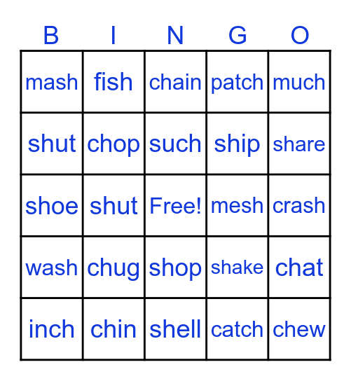 Sh/Ch Bingo Card