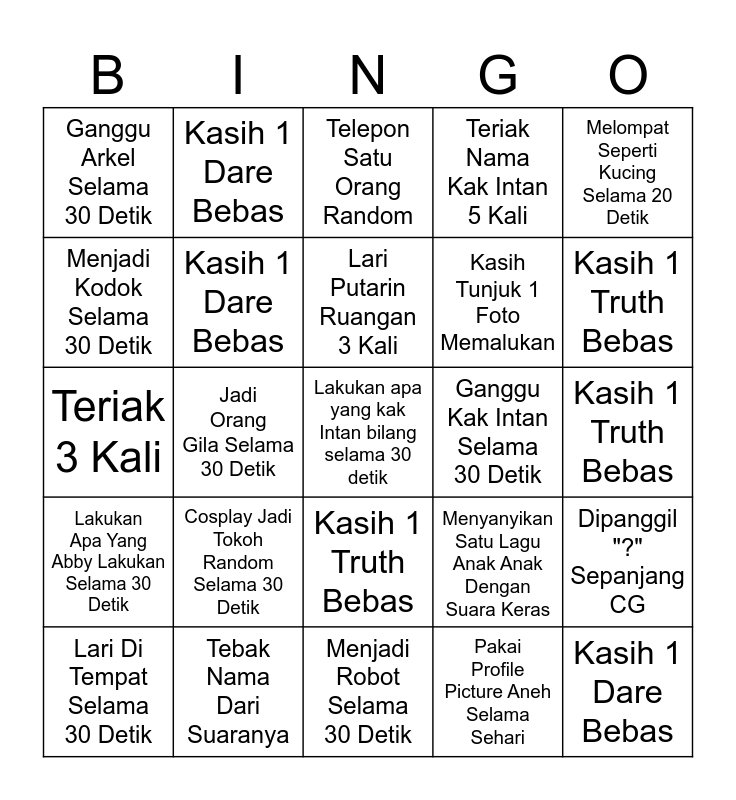 Bingo Buatan Koresh :) Bingo Card
