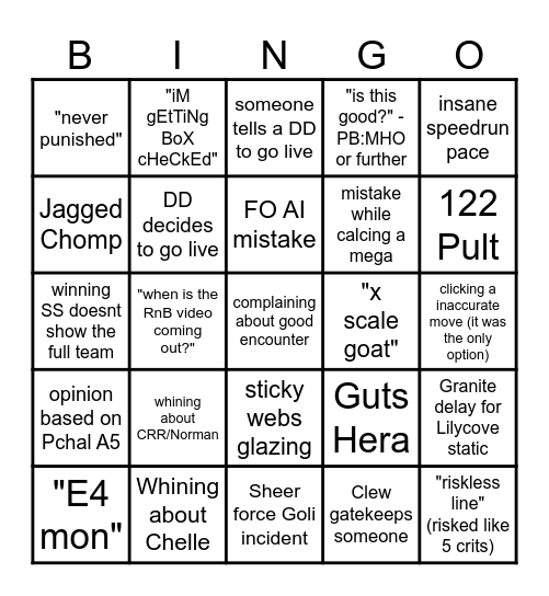 Pchal Cord Bingo Card