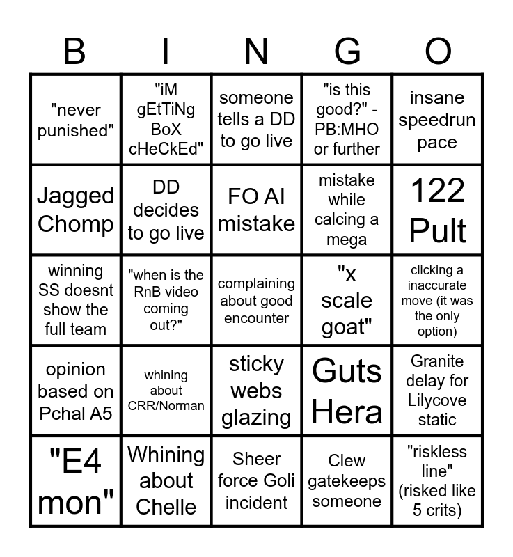 Pchal Cord Bingo Card