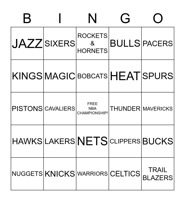 NBA BINGO Card