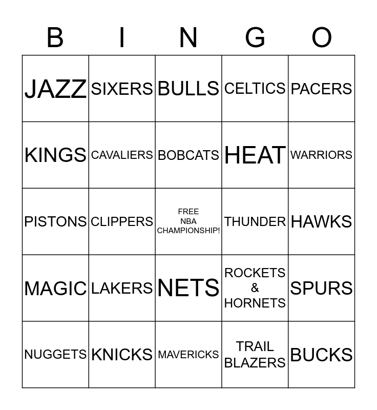NBA BINGO Card