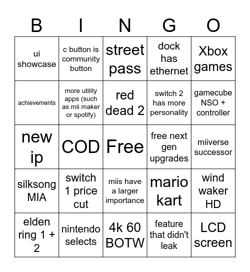 switch 2 direct Bingo Card