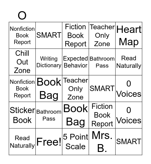 Resource Room Bingo Card