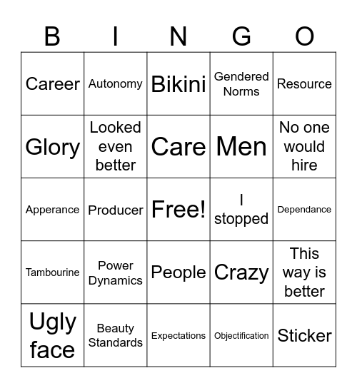 Key words bingo! Bingo Card
