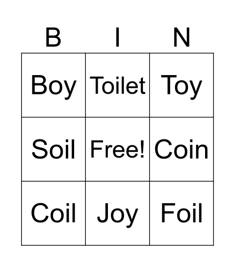 Phonics 5 oy and oi words Bingo Card