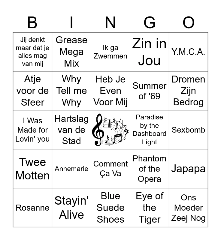 M U Z I E K Bingo Card