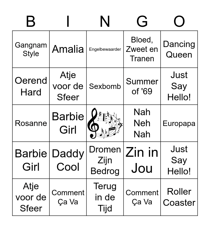 M U Z I E K Bingo Card