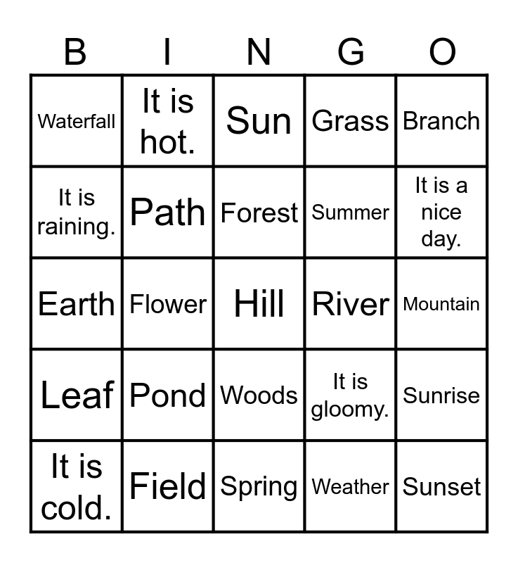 Weather and the Natural World Bingo Card
