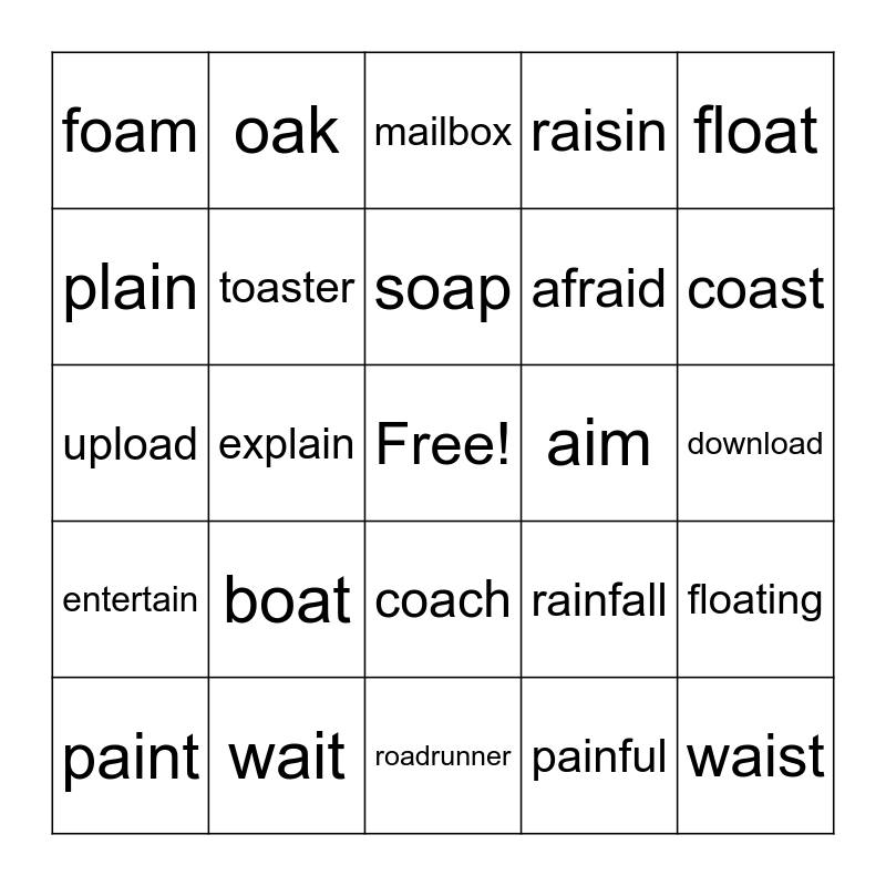 Vowel Teams AI and OA Bingo Card