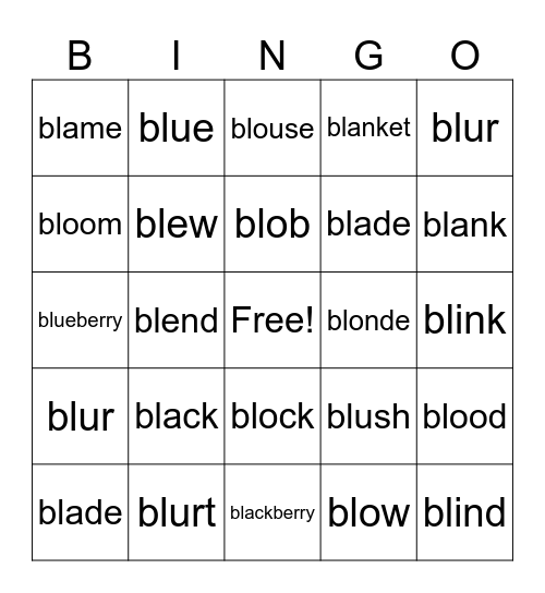 Consonant Blends - Bl Bingo Card