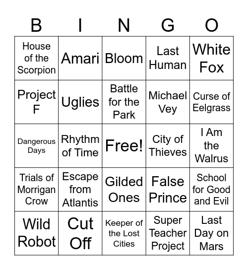 Dystopian, Fantasy, and Sci-Fi Bingo Card