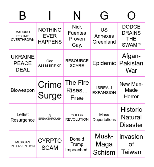 The Fire Rises 2025 Bingo Card