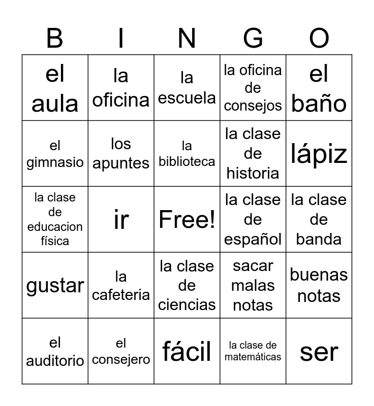 LA ESCUELA Bingo Card