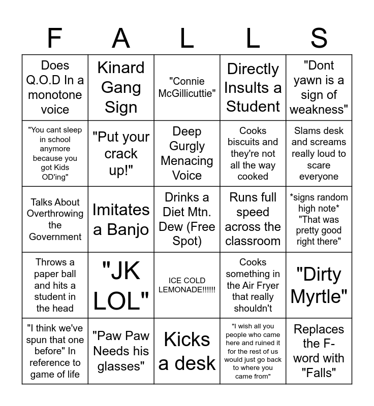 Mr Falls Spring '25 Bingo Board FINAL Bingo Card
