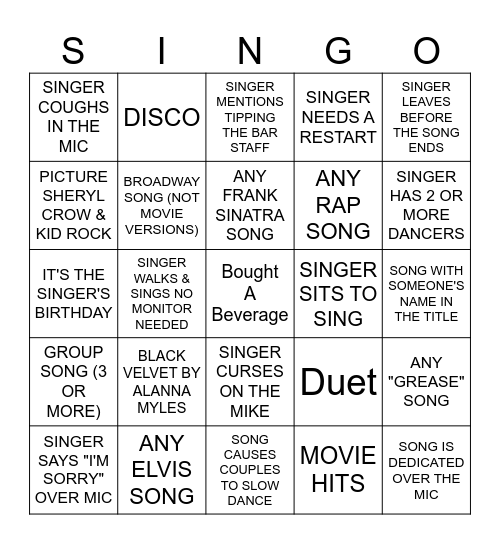 5 STAR KARAOKE 50 / 50 BINGO Card