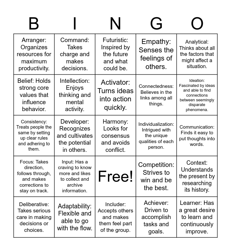 STRENGTHS Bingo Card