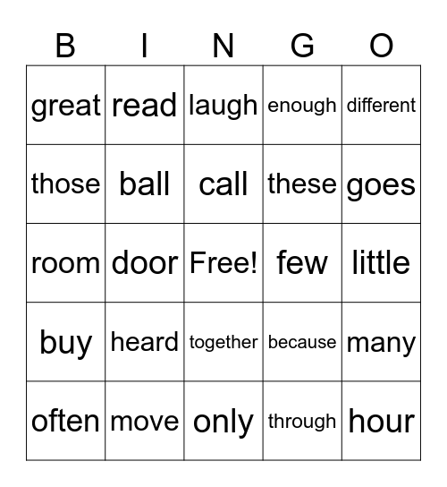 Red Word Bingo Card