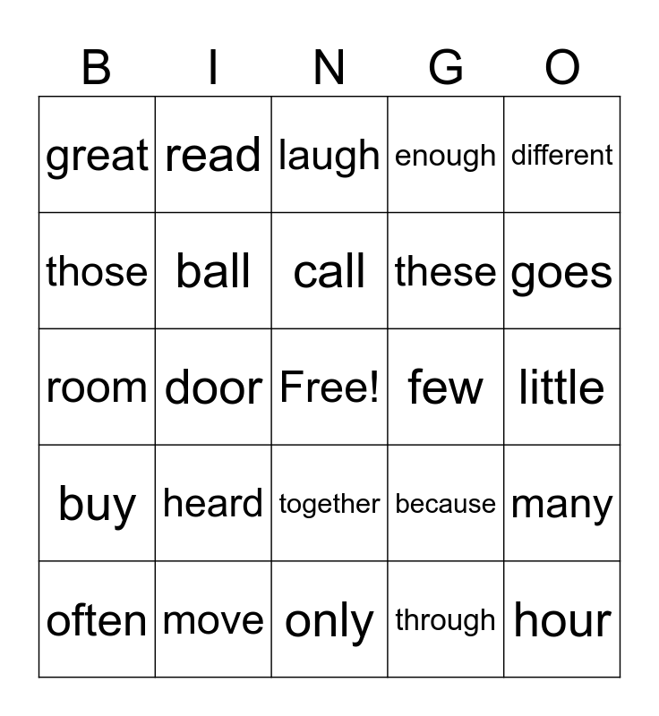Red Word Bingo Card