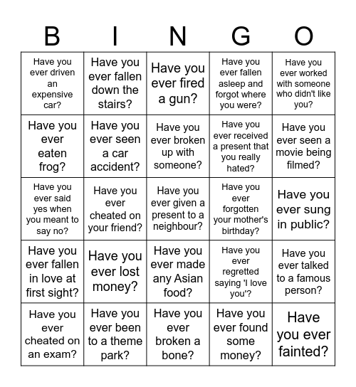 Have you ever Bingo Card