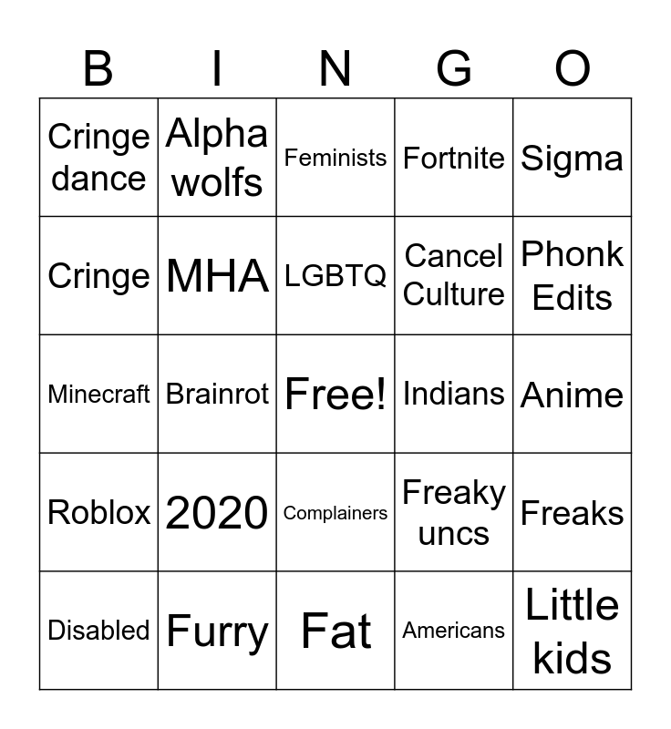 Tik Tok cringe compilation Bingo Card