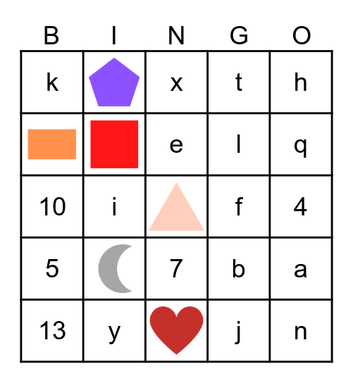2D Shapes Bingo Card