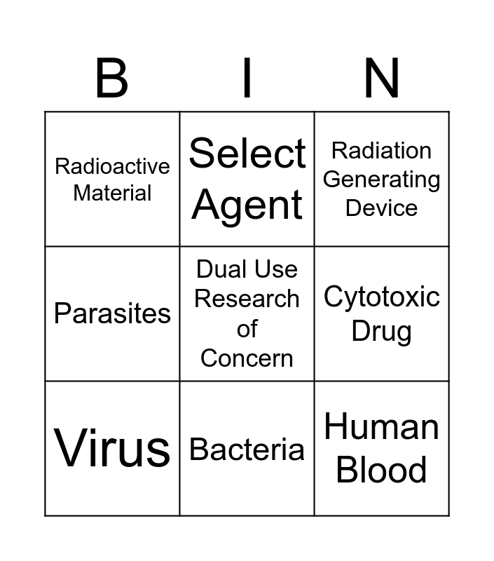 Biosafety and Radiation Safety BINGO Card