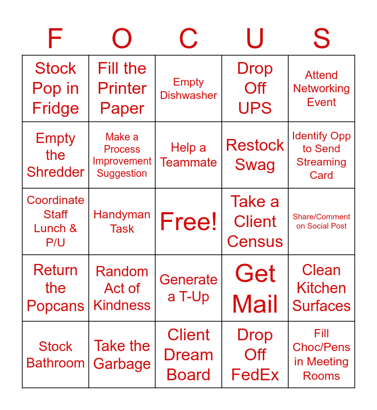 FOCUS BINGO Card