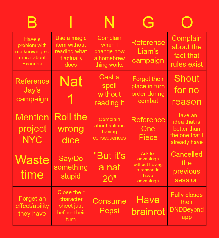 DM Bingo Card
