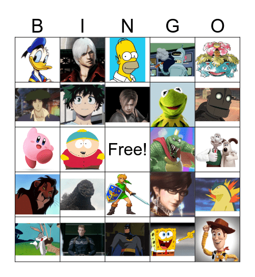 Favorite Character Bingo Card